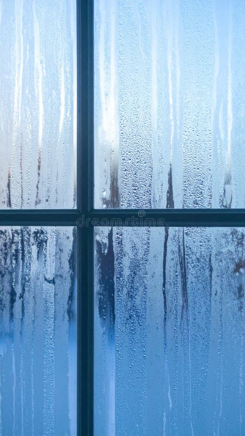 Frozen Window Pane with Condensation and Blue Hues Stock Illustration ...