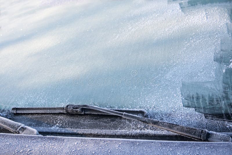 Frozen Windscreen and Windshield Wipers Totally Covered with Ice ...