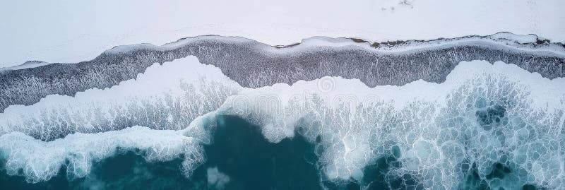 Frozen Winter Beach with Ocean Waves and Ice Formations Stock Photo ...