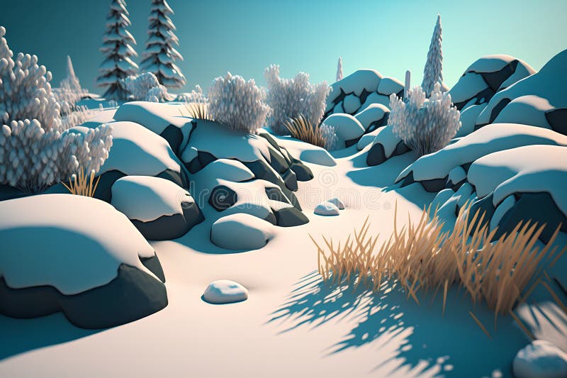 Frozen Winter Forest with Snow Covered Trees. 3d Render Illustration Stock Illustration ...