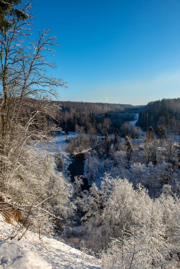 Frozen Winter Landscape with Forests and Fields Covered in Snow Stock ...