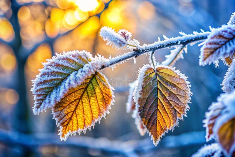 Frozen Winter Nature Background with Iced Branch and Leaves Stock ...