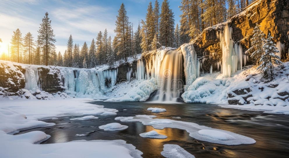Frozen Waterfall Sunrise Stock Illustrations – 484 Frozen Waterfall ...