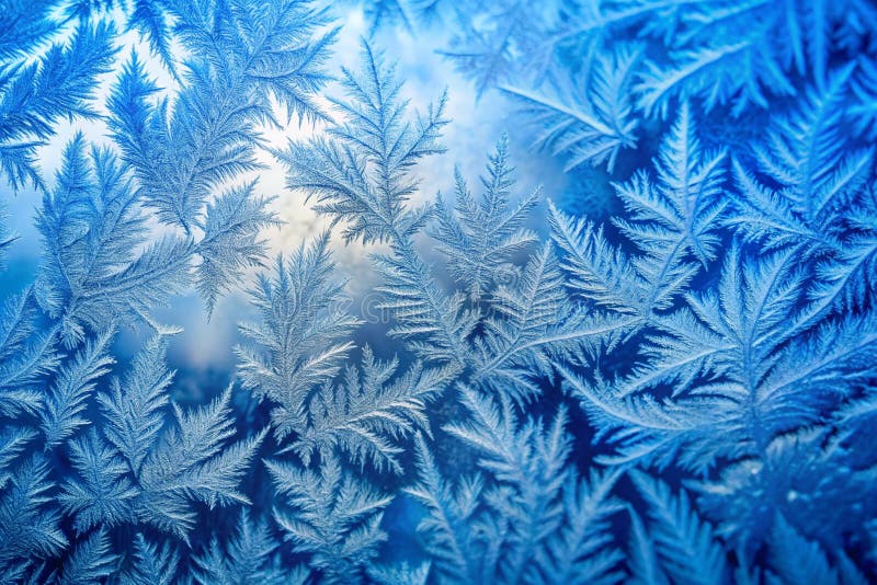 Frozen Winter Window Pattern with Blue Ice Texture Background Stock ...