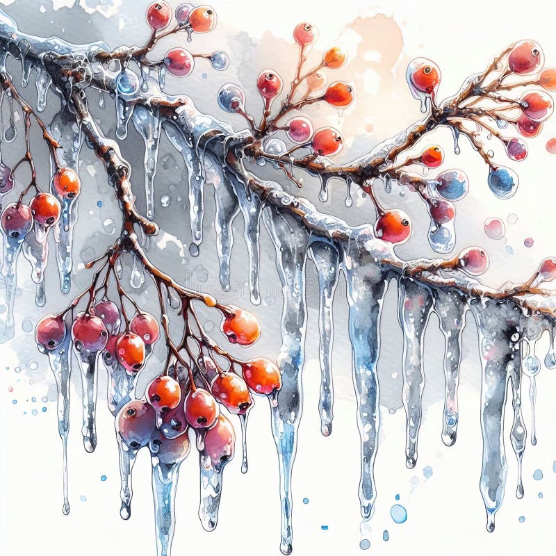 Frozen Wonders on Bare Branches Stock Illustration - Illustration of ...