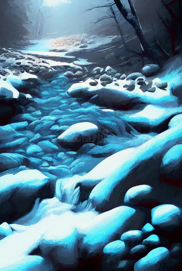 Frozen world - digital art stock illustration. Illustration of scenery ...