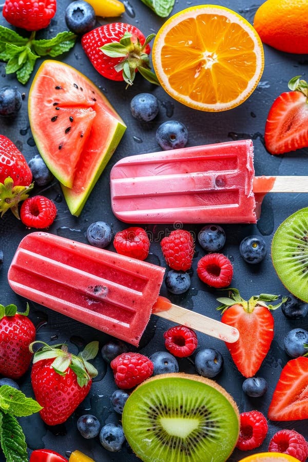 Frozen Yogurt Fruit And Berry Ice Cream Bars On A Stick Sweet And