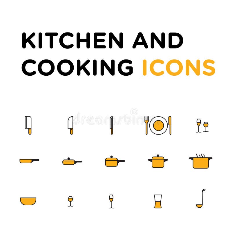 Kitchen and Cooking Icon Set, Isolated Vector Flat Icons Stock ...