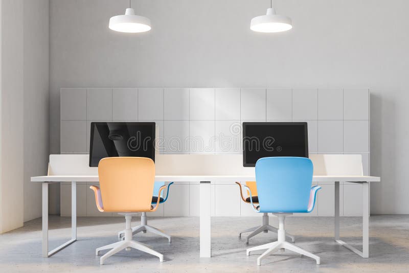 Frtont View of Orange and Blue Chairs Office Stock Illustration ...