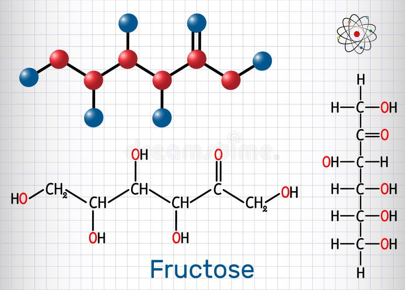 Fructose, D-fructosemolecule Lineaire Vorm Structurele Chemische ...
