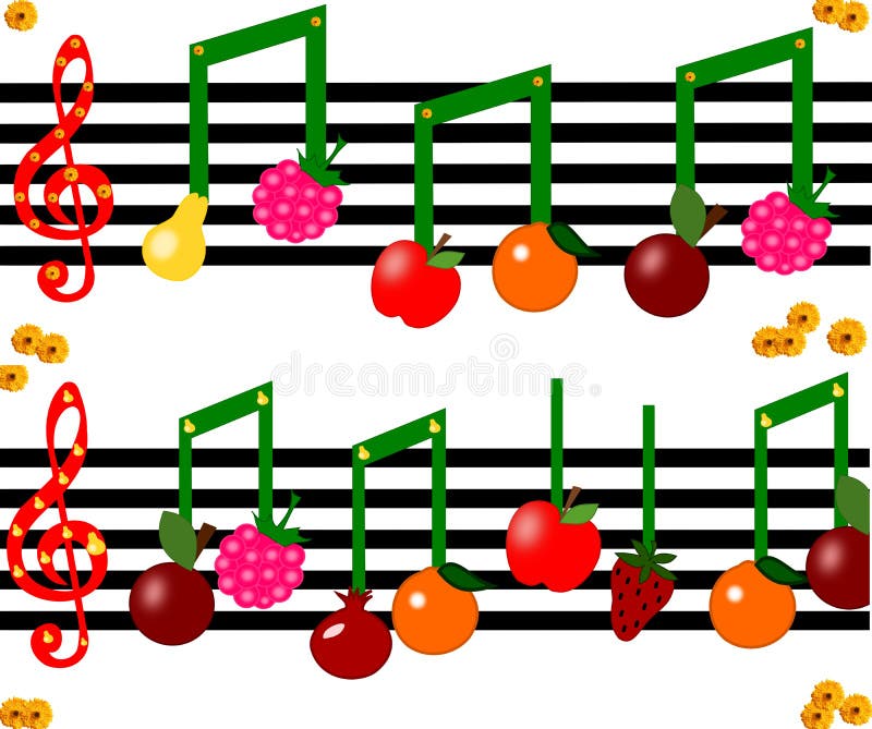 Fruit As Notes on a Musical Figure Stock Illustration - Illustration of ...