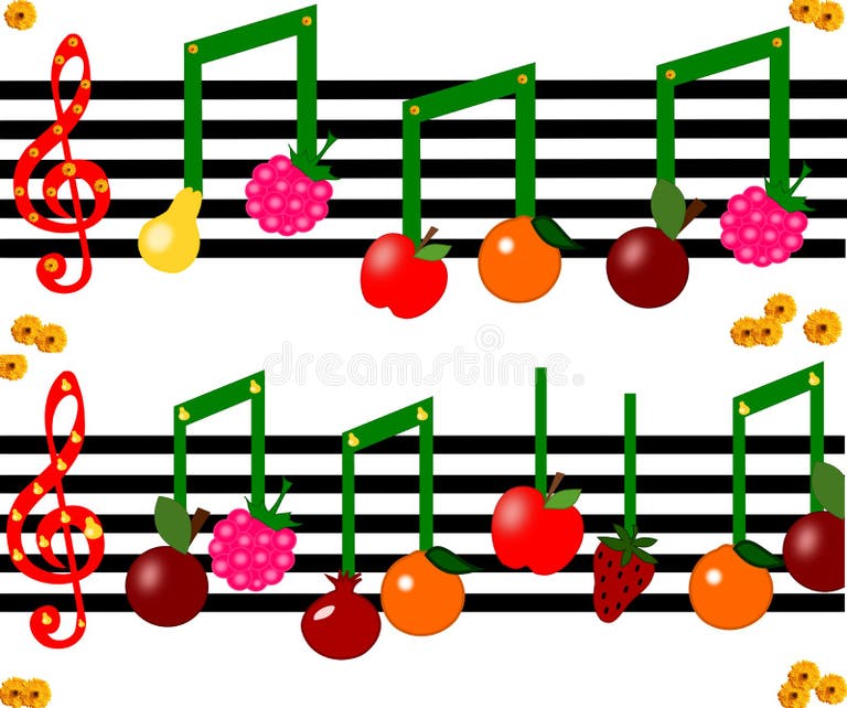 Fruit As Notes on a Musical Figure Stock Illustration - Illustration of ...