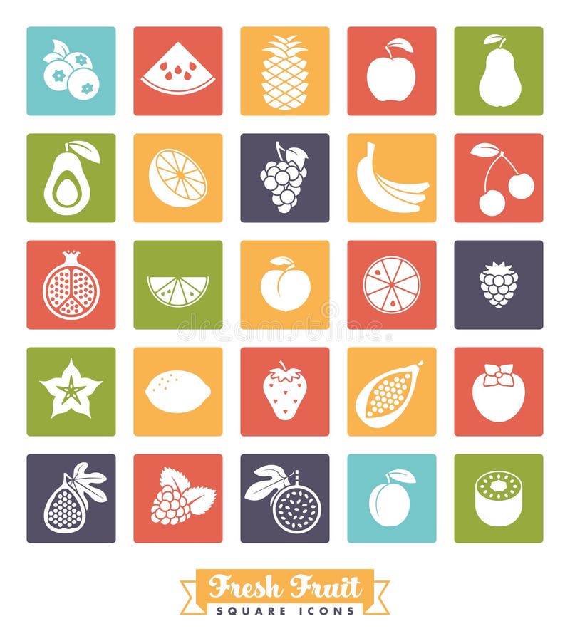Fruit Assortment Square Color Icon Vector Set Stock Vector ...
