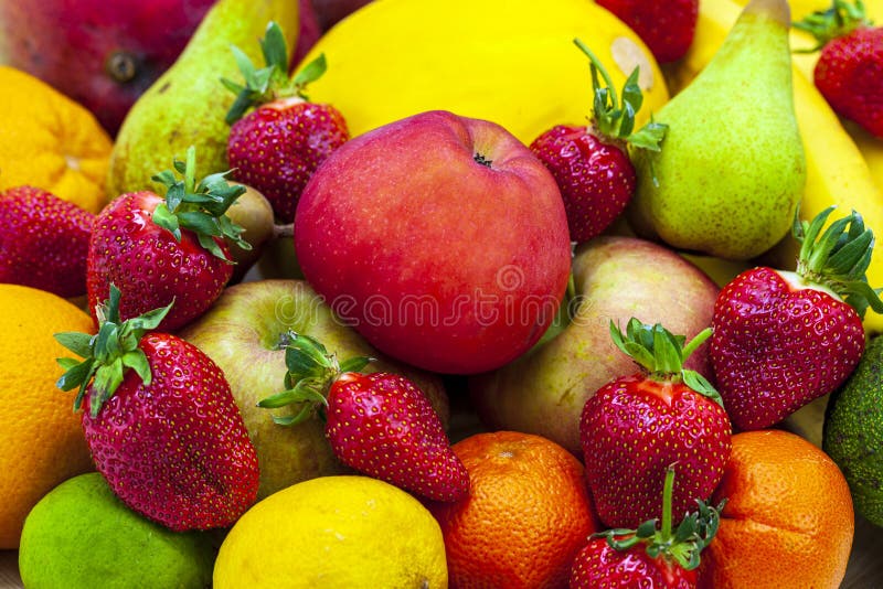 Fruit Background Apple, Pear, Melon, Mango, Mandarin, Bananas ...