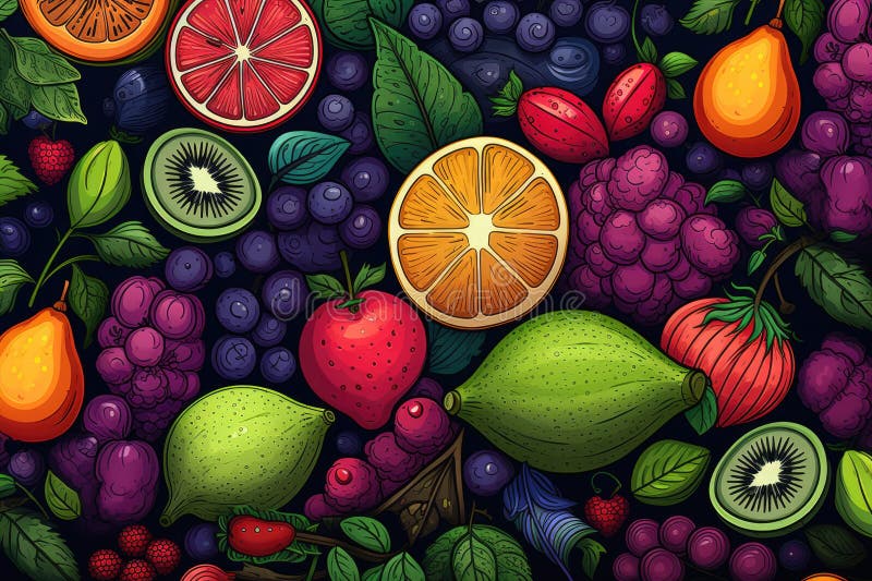 Fruit Background in Cartoon Style Stock Image - Image of fruit, cartoon ...