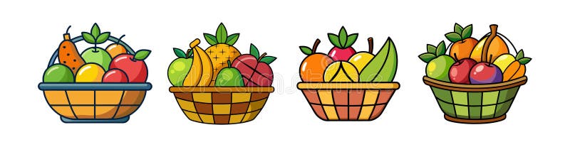 Fruit Basket Full of Ripe Fruits Illustration Vector Stock Vector ...