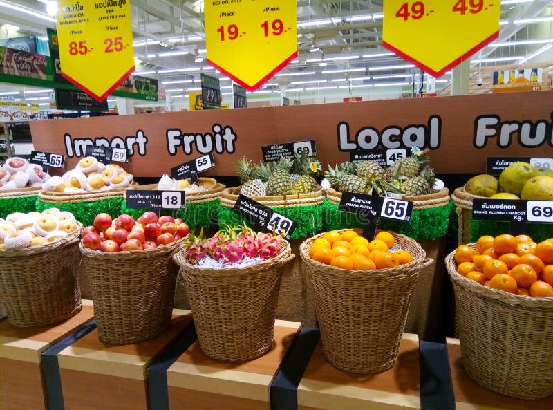 Fruit Baskets on Display in the Vegetable Section of a Grocery Store in ...