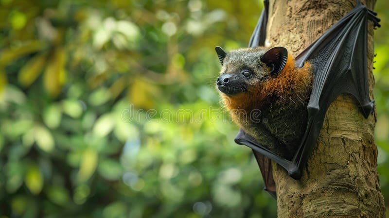 Fruit Bat Hanging on Tree in Forest Stock Photo - Image of isolated ...