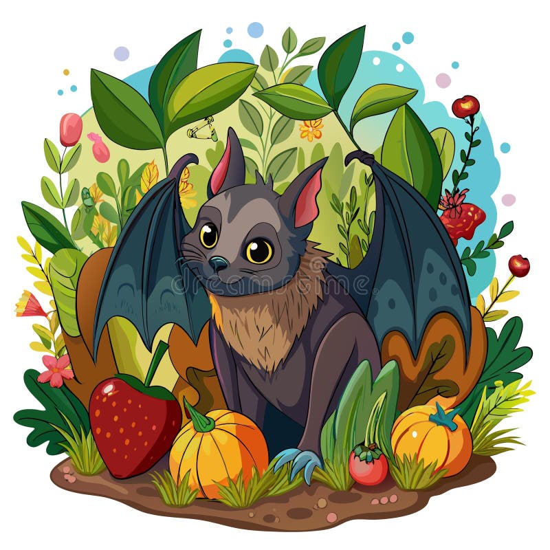 Fruit Bat Joyless Rests Garden Vector Stock Illustration - Illustration ...