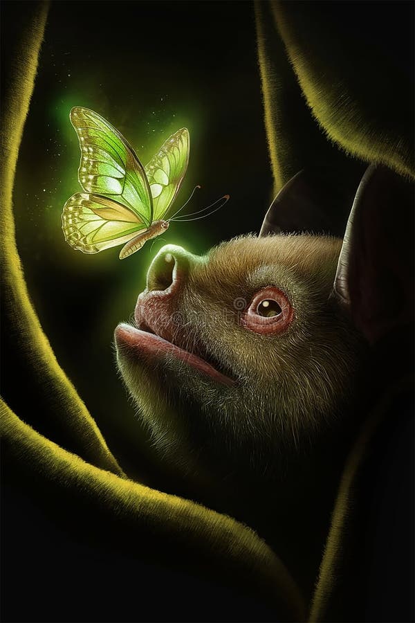 A Fruit Bat S Face, Illuminated by a Soft, Enchanting Green Light Stock ...