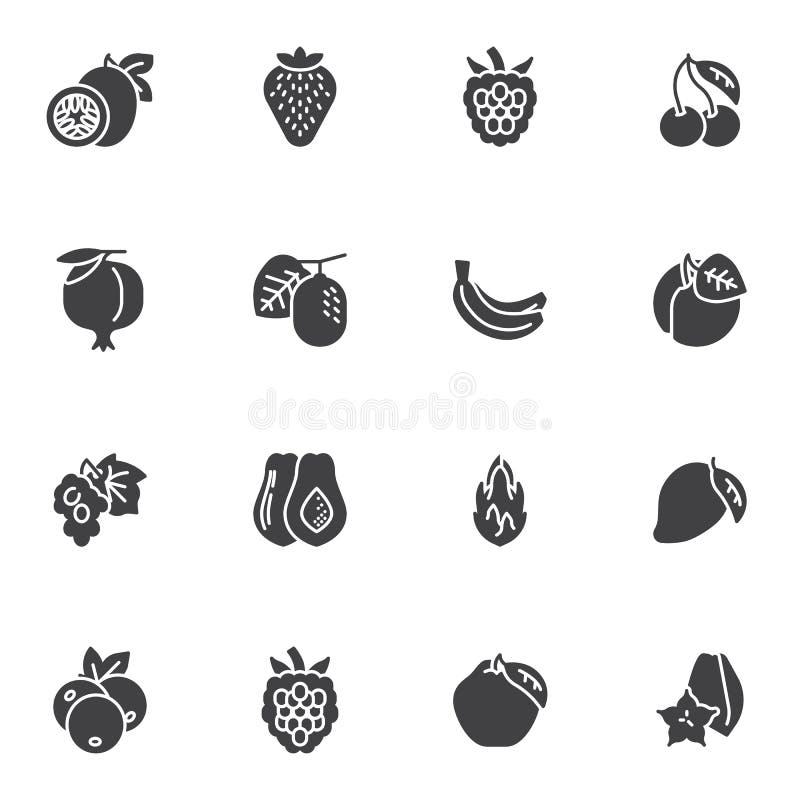 Fruit and Berries Vector Icons Set Stock Illustration - Illustration of ...
