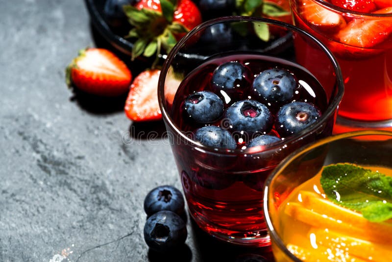 Fruit and Berry Beverages in Assortment, Top View Stock Photo - Image ...