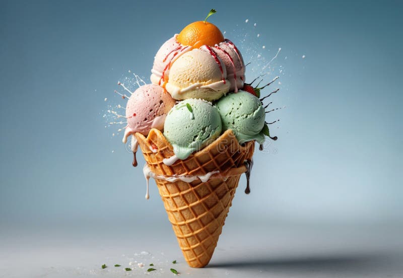 Fruit Berry Cold Ice Cream in a Waffle Cone Stock Image - Image of ...