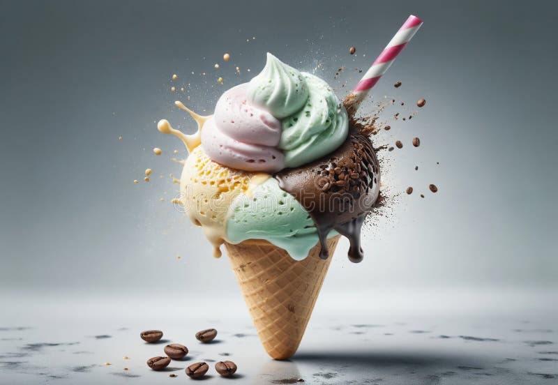 Fruit Berry Cold Ice Cream in a Waffle Cone Stock Image - Image of ...