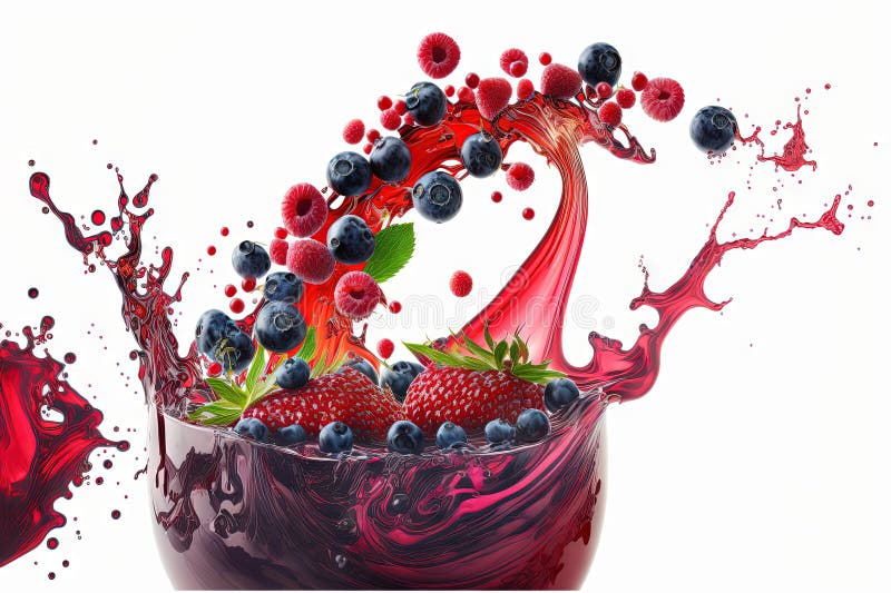 Fruit and Berry Compote Whirling in Berry Juice, on White Stock ...