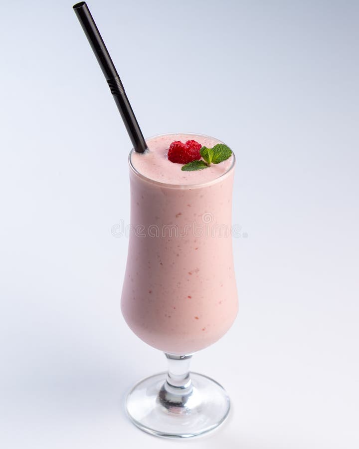 Fruit and Berry Pink Smoothie in Glass on White Background Stock Photo ...
