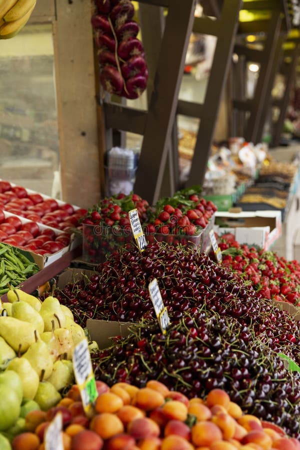 Fruit and Berry Stall on the Market. Large Assortment of Fresh Products ...