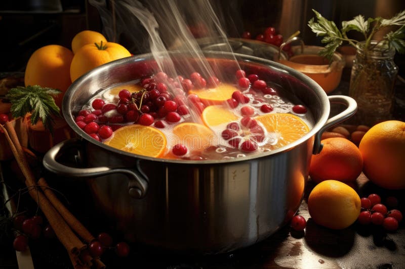Fruit Boiling in a Pot with Sugar and Pectin Stock Illustration ...