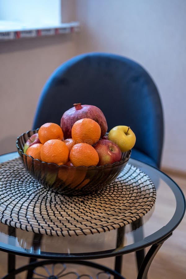 Fruit Bowl in the Center of the Table in the Room Stock Photo - Image ...