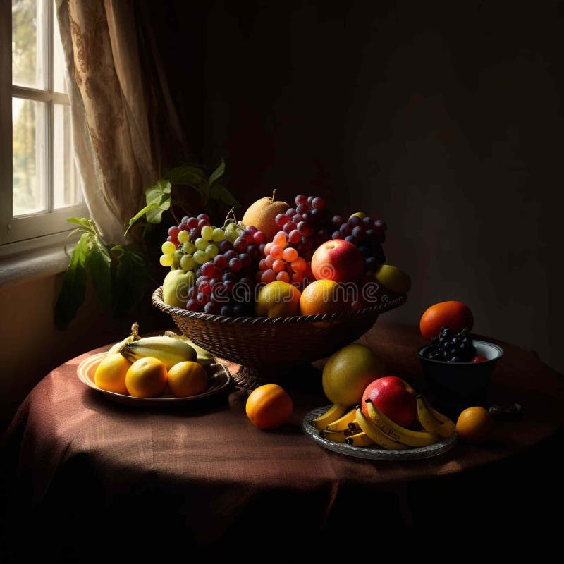 Fruit Bowl on a Table, a Beautiful Scene. Created with Generative AI ...