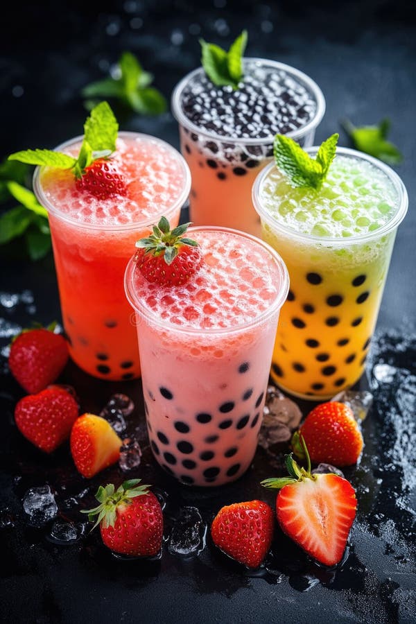 Fruit Bubble Tea with Pudding Pop Stock Image - Image of pudding ...