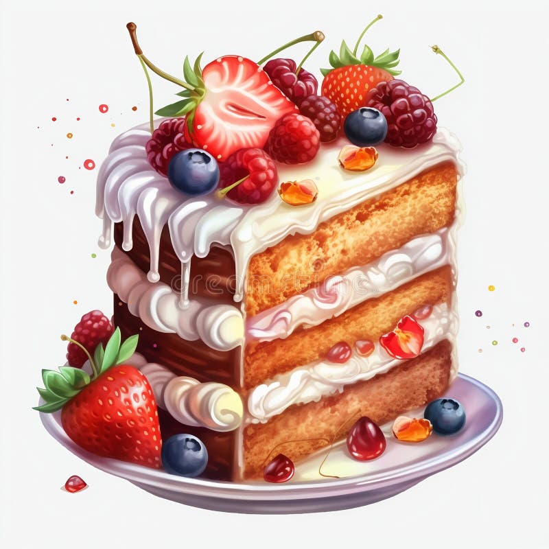 Fruit Cake Illustration on White Background. Generative Ai Stock ...