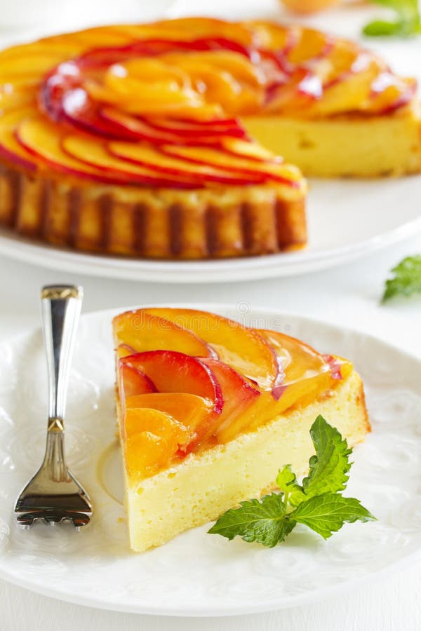 Fruit cake with peaches stock image. Image of ricotta - 42465503