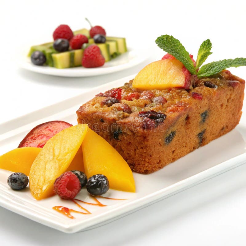 Fruit Cake in Rectangular Shape with Glaze and Nuts on Table Stock ...
