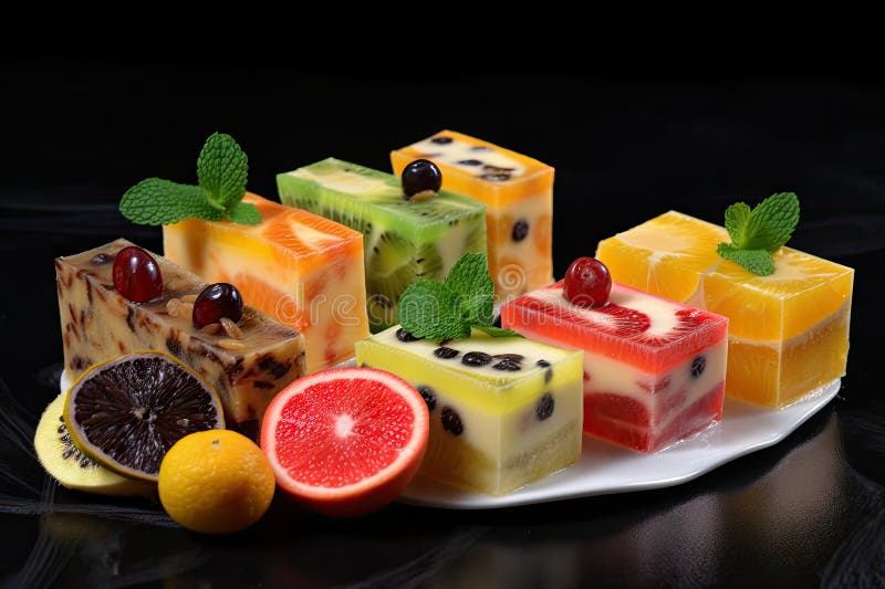 Fruit Cake in Rectangular Shape with Glaze and Nuts on Table Stock ...