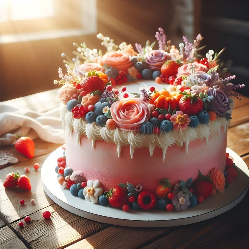 Fruit Cake in Rectangular Shape with Glaze and Nuts on Table Stock ...