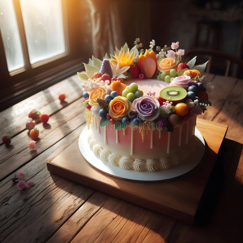 Fruit Cake in Rectangular Shape with Glaze and Nuts on Table Stock ...