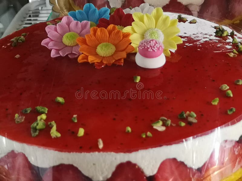 Fruit Cakes Stored in the Refrigerator on Display Stock Photo - Image ...