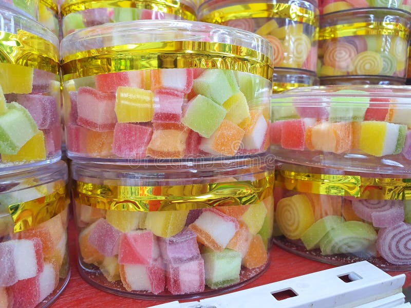 Fruit candy in plastic box stock photo. Image of jelly - 254111930