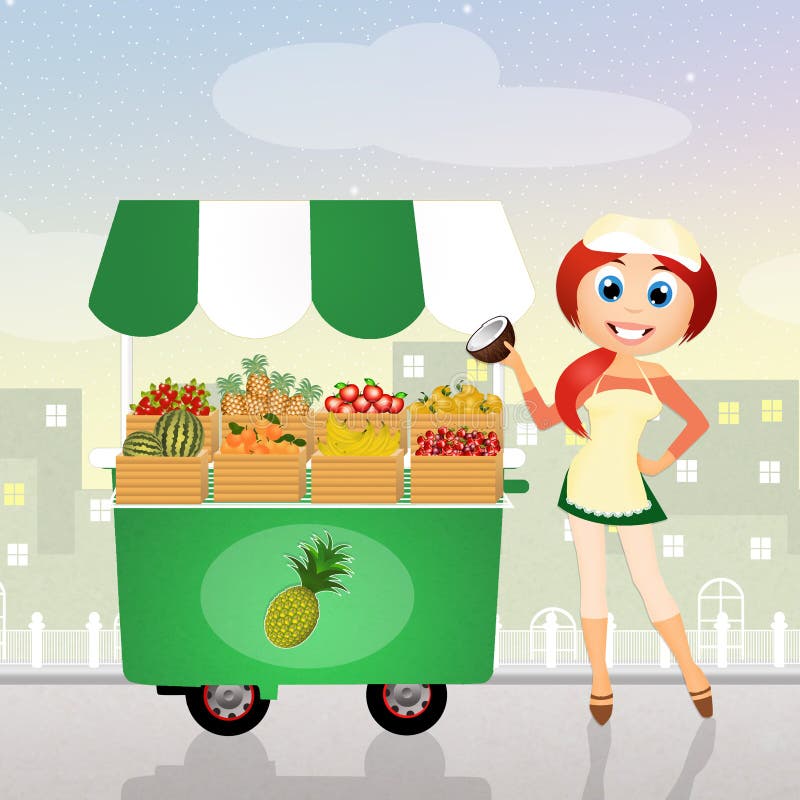 Fruit Cart in a Bazaar with Four Different Kinds of Fruits Stock Vector ...