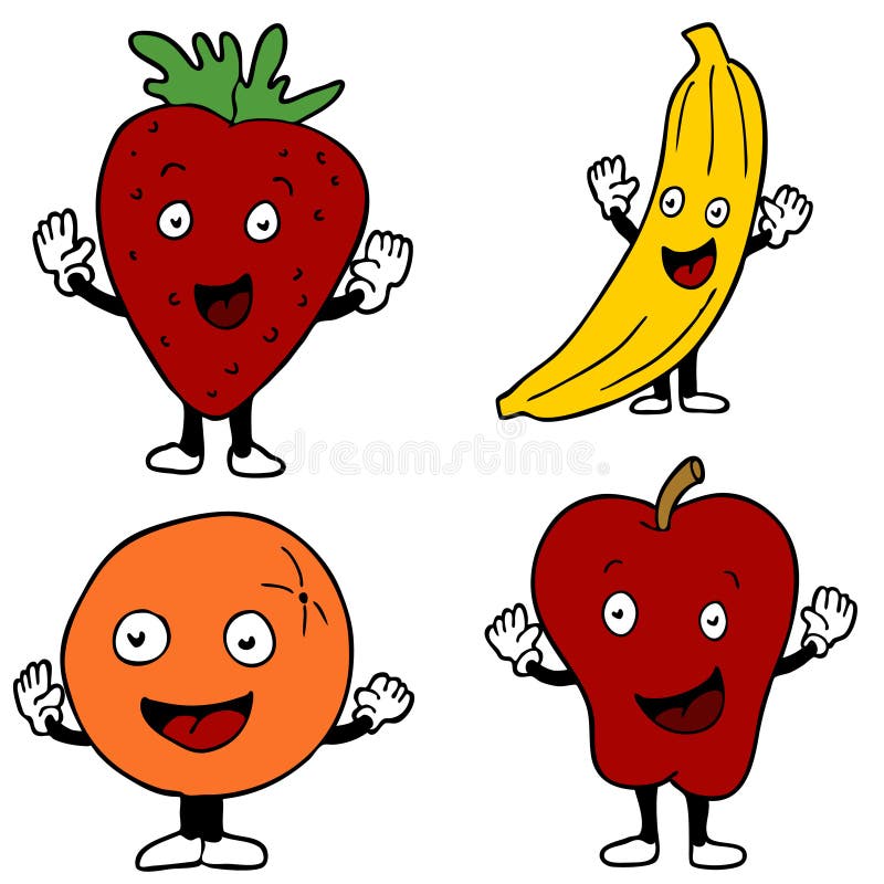 Fruit Cartoon Characters stock vector. Illustration of waving - 15725938