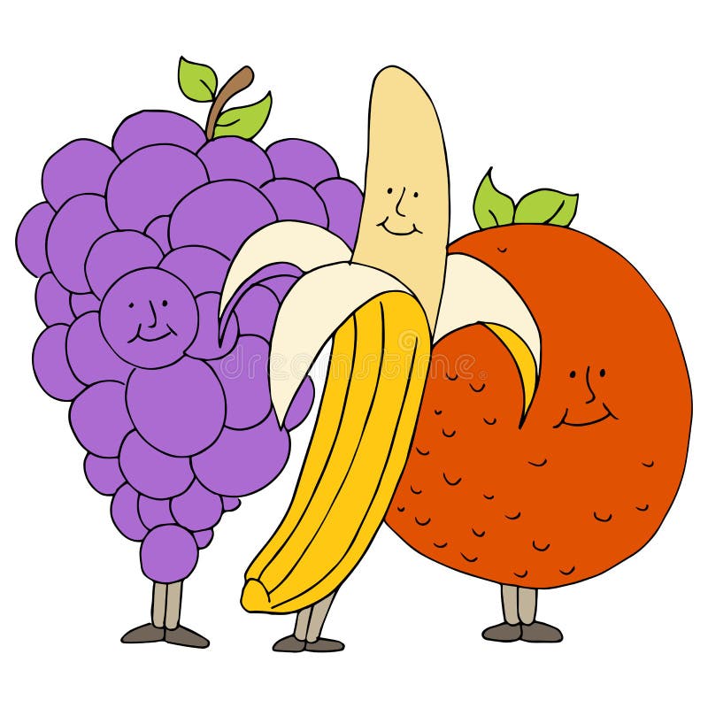 Cartoon Fruit Smiling Characters Stock Illustration - Illustration of ...
