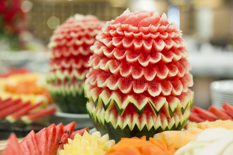 Fruit Carvings on the Buffet Table Stock Image - Image of fresh ...