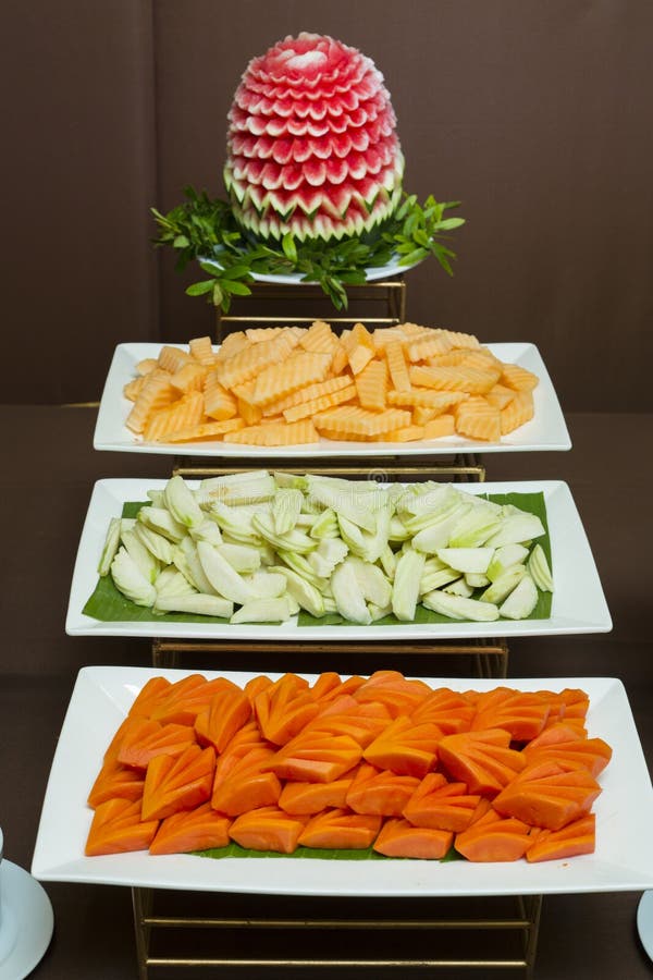 Fruit Carvings on the Buffet Table Stock Photo - Image of freshness ...