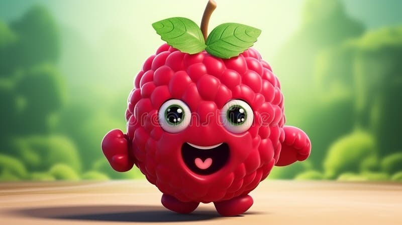 Fruit Character with Cute Funny Raspberry in Cartoon Kawaii Style Stock ...