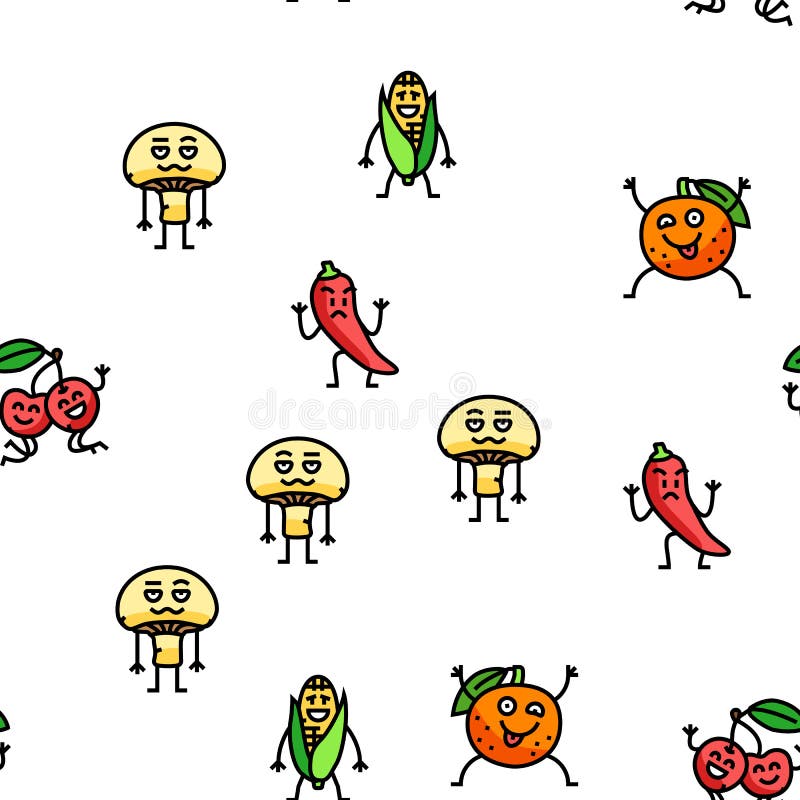 Fruit Character Funny Food Vector Seamless Pattern Stock Illustration ...